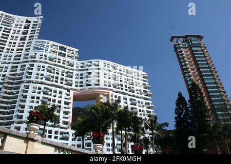 Hong Kong Feng shui architecture as seen from the water Stock Photo - Alamy