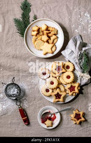 Homemade cookies on plate over dark background. Flat lay Stock Photo ...