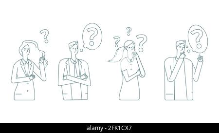 Line drawing of young businessman with a question mark. Profile. Vector ...