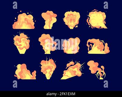 Boom effects, cartoon explode destruction nuclear bomb isolated icon ...