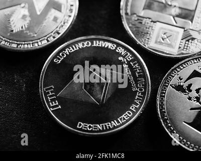 Grayscale shot of coins - the concept of cryptocurrency Stock Photo - Alamy