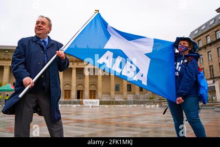 Dundee, Scotland, UK. 27 April 2021. Leader of Alba party Alex Salmond ...