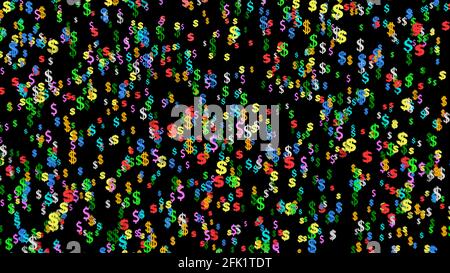 Many colorful dollar signs , dollar symbols. 3d rendering illustration ...