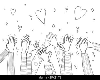 Human hands clapping. People crowd applaud to congratulate success job. Hand thumbs up. Business ...