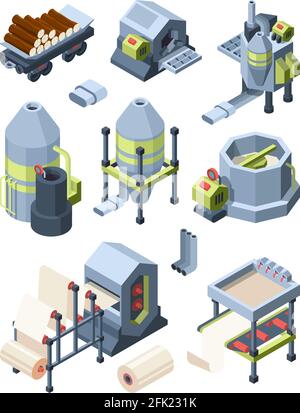 Paper production and wood processing concept. Paper factory process ...