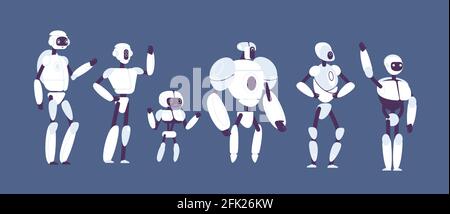 Various robot androids. Cute cartoon futuristic humanoid characters set ...