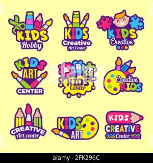 Creativity kids logo. Craft emblems or badges children paintings art ...