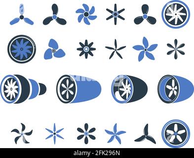 Fan engines. Vector airplane turbine icons and turbo fans illustration ...