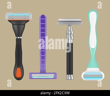 Realistic set of male and female razor blades isolated vector ...
