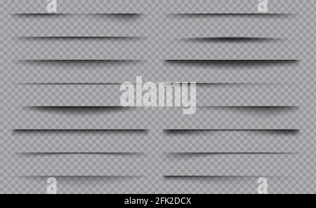 Realistic shadows dividers. Line shadow, transparent overlay template vector illustration set ...
