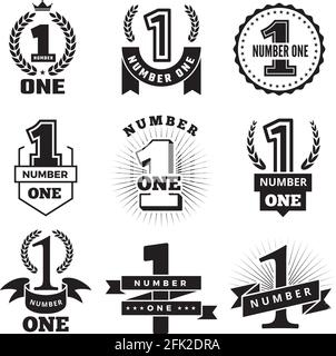 Number One Laurel Badge Icon Vector Black and Red Design with Circular ...