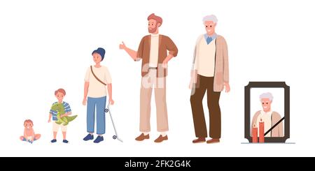 Male different ages. Newborn teenage boy man person old grandfather ...