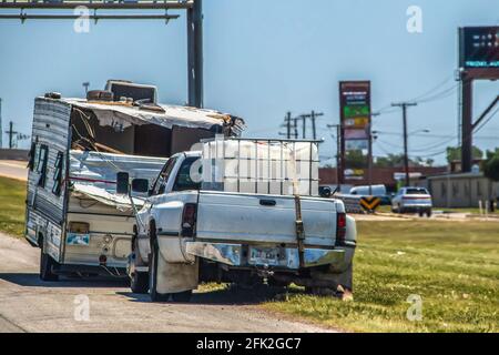Pickup truck with a caravan parked in a rural layby, UK Stock Photo - Alamy