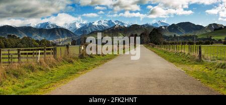 Snow capped Tararua mountain range near Carterton, Wairarapa, North ...