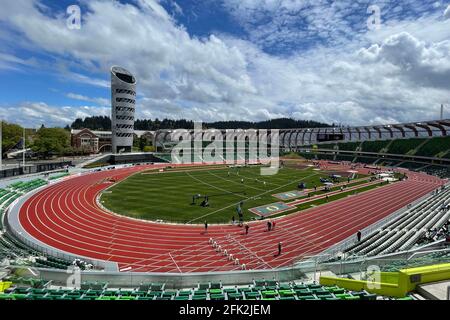 An aerial view of Hayward Field on the campus of the University of ...