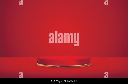 Realistic 3d white pedestals over pink background with palms. Trendy ...