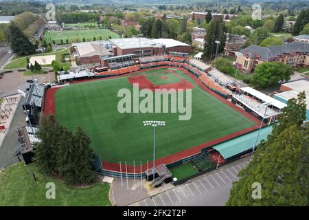 An aerial view of Goss Stadium at Coleman Field on the campus of Oregon ...