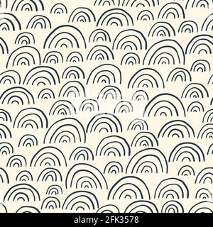 Hand-Drawn Abstract Geometrics Ocean Waves Blue and Cream Vector ...