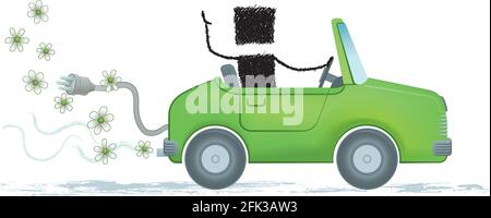Illustration of a stick figure driving an electric car Stock Vector ...