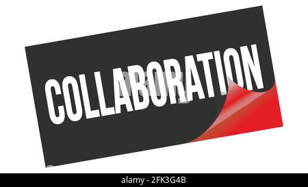 COLLABORATION text written on red grungy zig zag borders round stamp ...