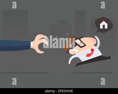 Cartoon businessman avoid from job, The staff escaped from the office ...
