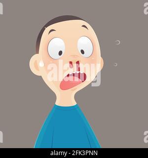 Nosebleed, Cartoon boy is bleeding from his nose, Illustration, and ...