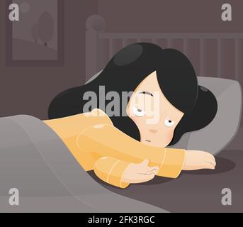 Depressed sleepless woman lying in bed Stock Vector Image & Art - Alamy