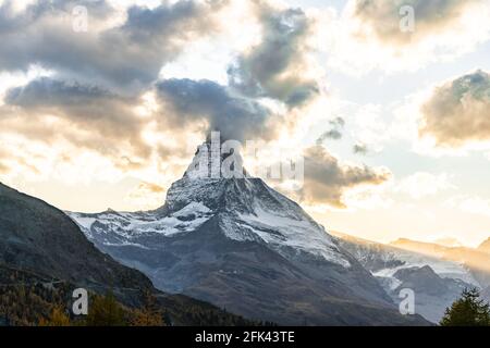 Beautiful autumn landscapes. Amazing sunset in the Swiss Alps, Zermatt ...