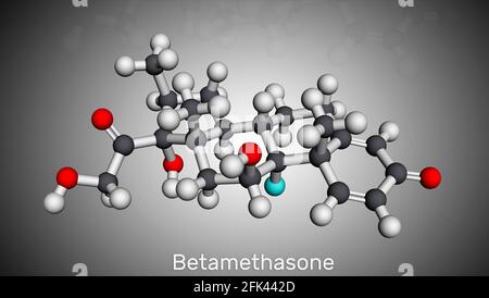Betamethasone, molecule. It is synthetic corticosteroid, glucocorticoid ...