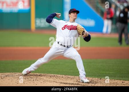 Cleveland Indians' Zach Plesac pitches during the first inning against ...