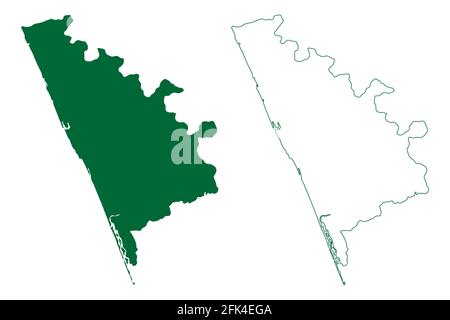 Kasaragod district (Kerala State, Republic of India) map vector ...
