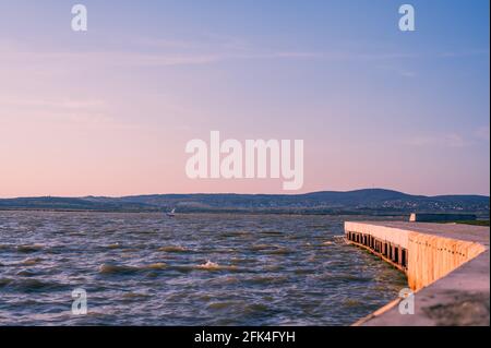 View on the Velence lake during the sunset in Hungary, Europe Stock ...