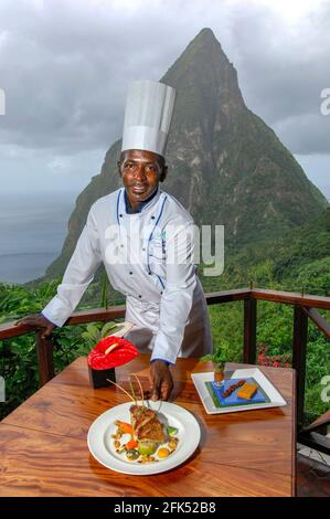 Dasheene restaurant at Ladera Luxury resort on St. Lucia Stock Photo ...