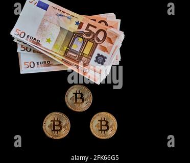 50 euro banknotes on a black background Stock Photo - Alamy