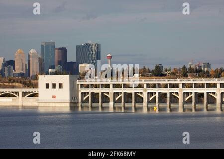Glenmore dam and reservoir on the Elbow River provide Calgary with ...