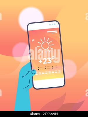 Hand holding a smartphone with a forecast app Stock Vector Image & Art ...