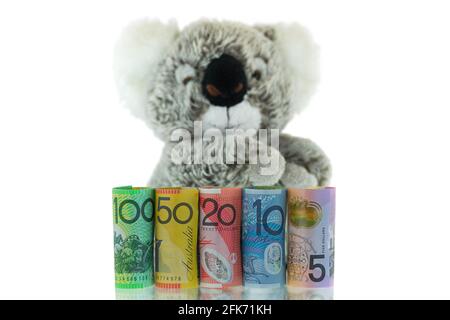 Rolls of Australia Banknote. Different Australian 5, 10, 20, 50, 100 ...