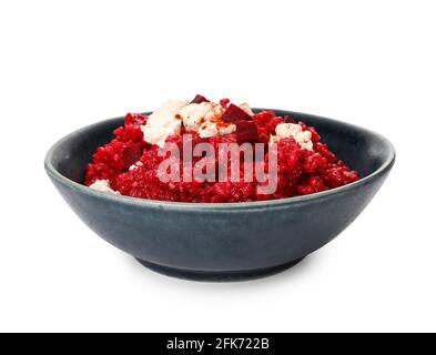 Plate with tasty beet risotto on light background Stock Photo - Alamy