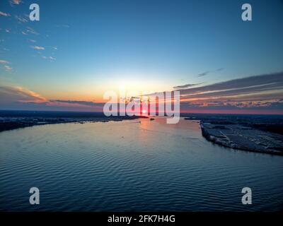 Aerial View of a Sunset over the Delaware River Philadelphia Stock ...