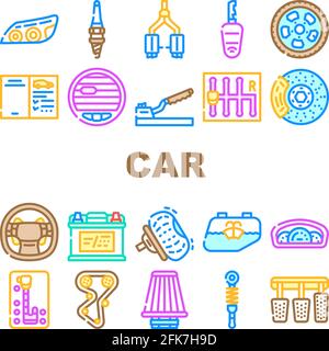 Car Vehicle Details Collection Icons Set Vector Stock Vector Image ...