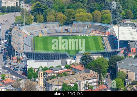 Aerial city detail of Como. here the football stadium on the lake ...