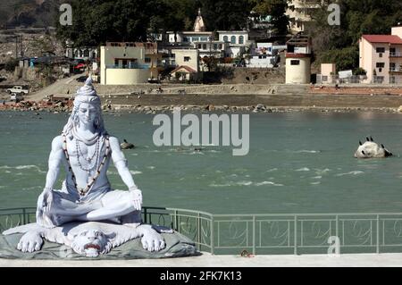Statue of Shiva, Hindu idol on the Ganges River, Rishikesh, India. The ...