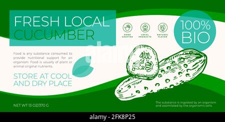 Green Cucumbers Label Packaging Design Templates, Hand Drawn Vector ...
