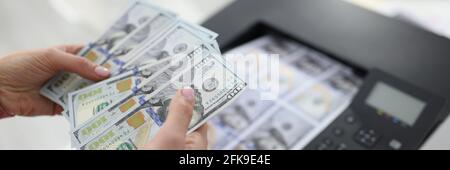 Printer printing fake dollar bills isolated on white background Stock ...