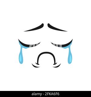 Depressed crying emoji in bad mood isolated icon. Vector upset emoji ...
