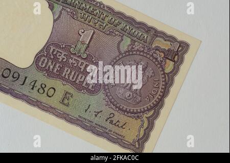 Rare Old Indian One rupee currency note on white background, Government ...
