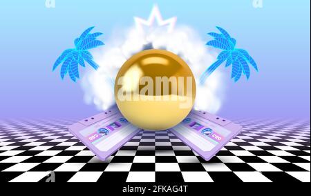Vaporwave poster with cloud or vapor arch above the golden pyramid ...