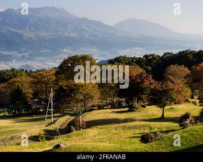 Sunrise view of the 5 peaks of Aso from the southern rim of Aso ...