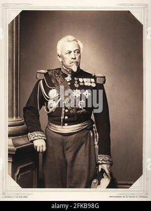 French Major General and his aide-de-camp riding with troops, 1812. In ...