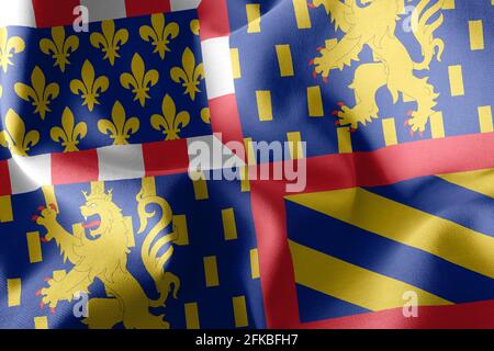 3D illustration flag of Franche-Comte is a region of France. Waving on ...
